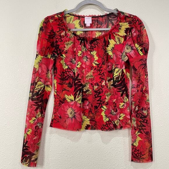 Axara Paris | Tops | Axara Paris Red Floral Anime Girl Print Mesh Top ...